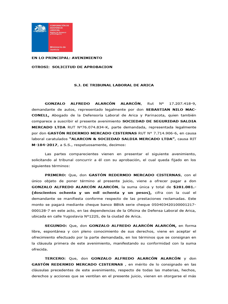 Avenimiento M 184 2017 | PDF | Derecho