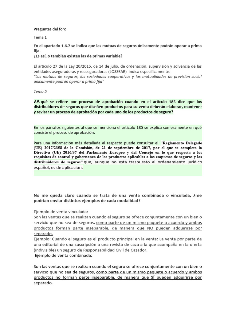 Preguntas Del Foro | PDF | Seguro | Reaseguro
