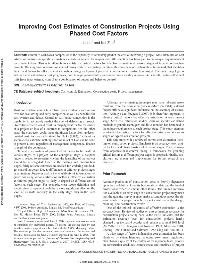 Improving Cost Estimates of Construction Projects Using | PDF ...