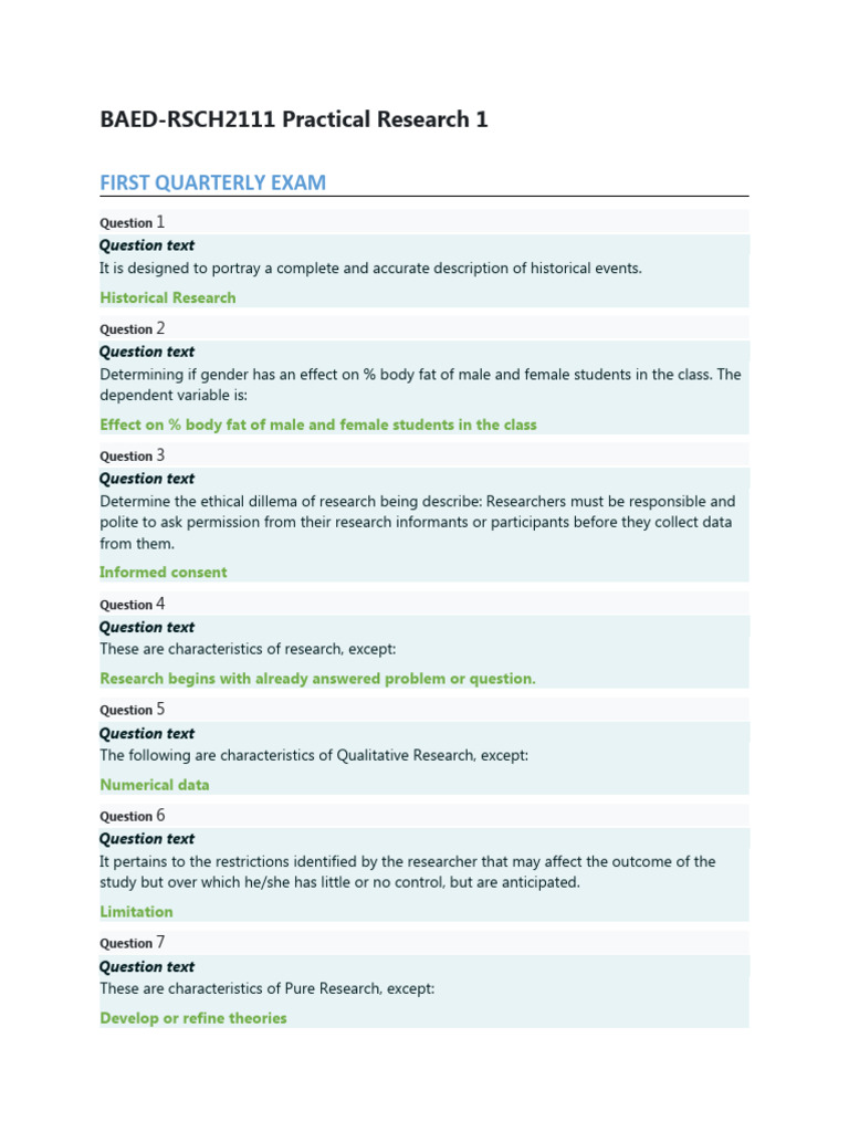 Practical Research 1 (1st QE) | PDF | Qualitative Research | Quantitative Research