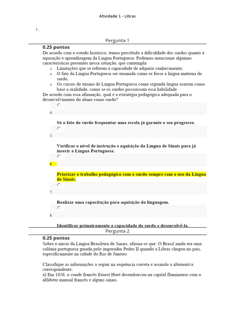 Atv 1 - Libras | PDF | Multilinguismo | Surdez