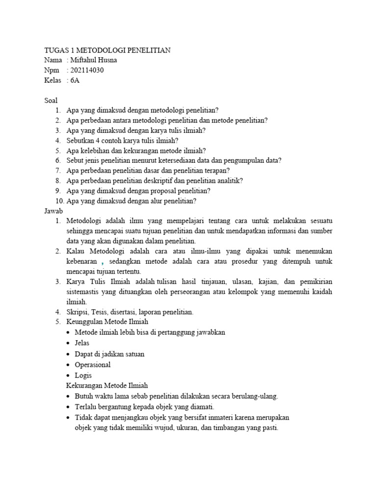 Tugas 1 Metodologi Penelitian | PDF | Karier & Perkembangan | Sains & Matematika