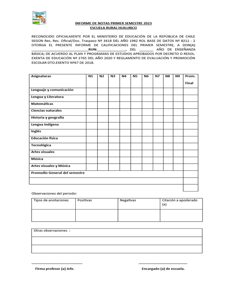 Informe de Notas Semestrales 2023 | PDF