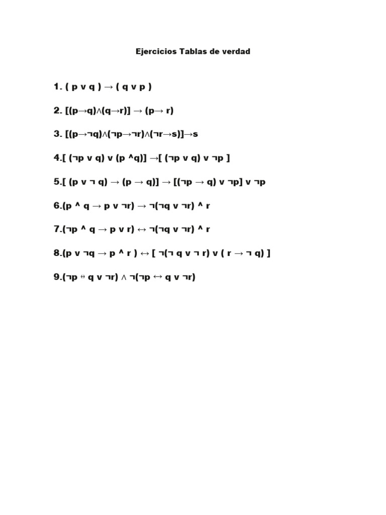Ejercicios Tablas de Verdad | PDF