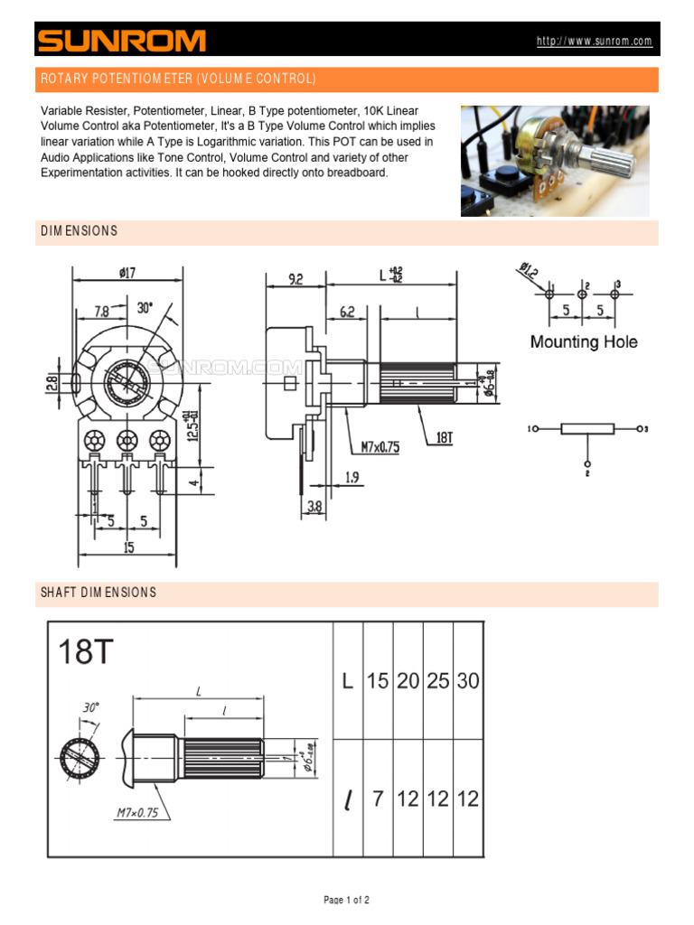 Rotary Potentiometer (Volume Control) : Dimensions | PDF