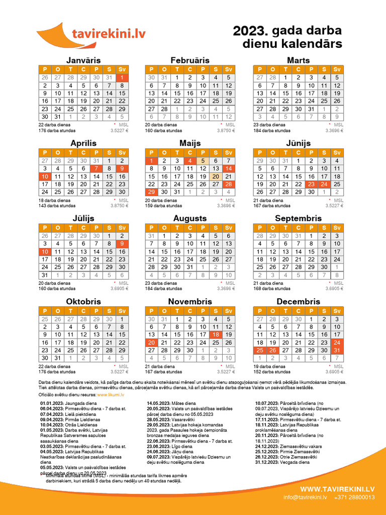 Tavirekini LV Darba Dienu Kalendars 2023 | PDF