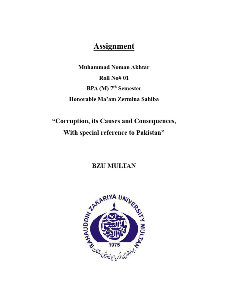 2 - Corruption Assignment DR Zermina Saahiba 7th Semester | PDF | Political Corruption | Corruption