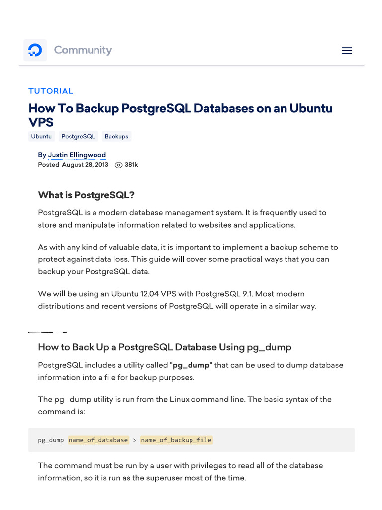 How To Backup Postgresql Databases On An Ubuntu Vps Digitalocean Pdf