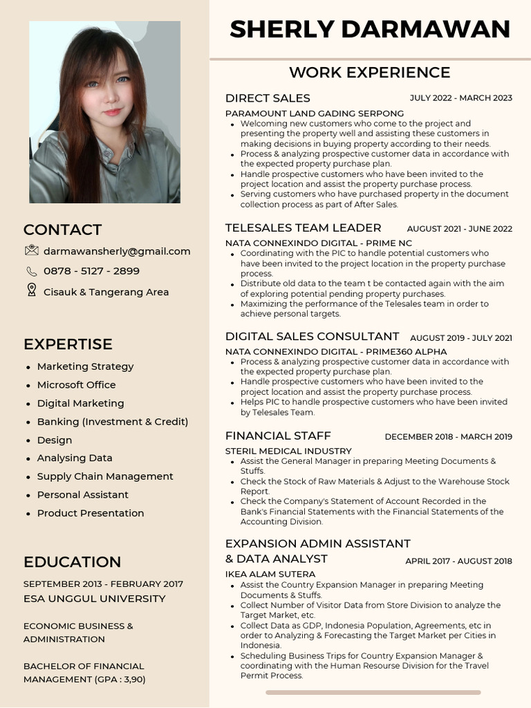 Sherly Darmawan CV 2023 | PDF | Sales | Customer