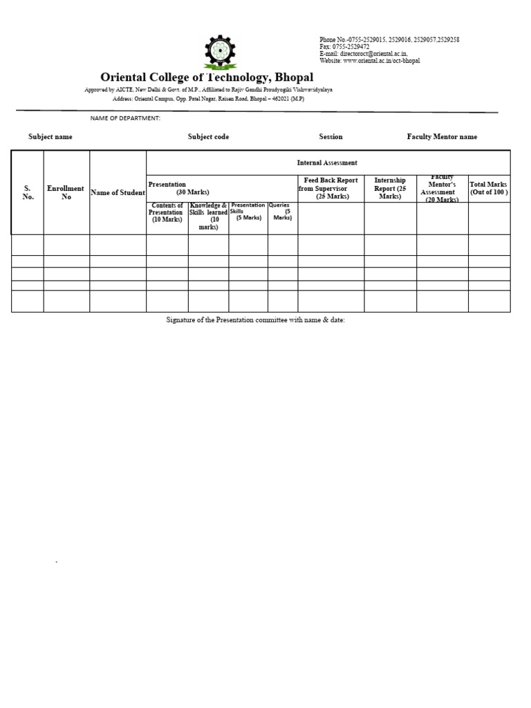 Annexure 5 - Assessment of Internship | PDF | Learning