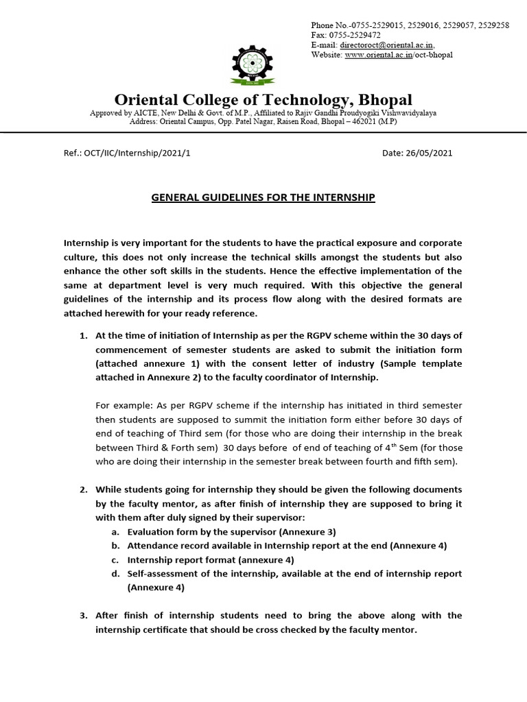 General Guidelines For Internship | PDF