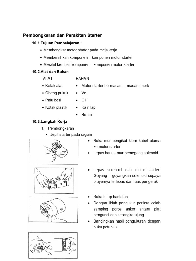 Joob Sheet Pembongkaran Dan Perakitan Starter | PDF | Sains & Matematika | Teknologi & Rekayasa