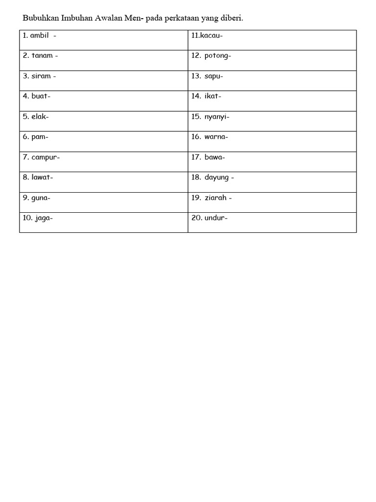 Bubuhkan Imbuhan Awalan Men | PDF
