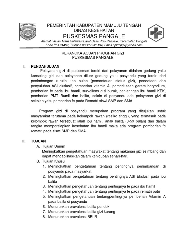 Kak Program Gizi Puskesmas Pangale | PDF
