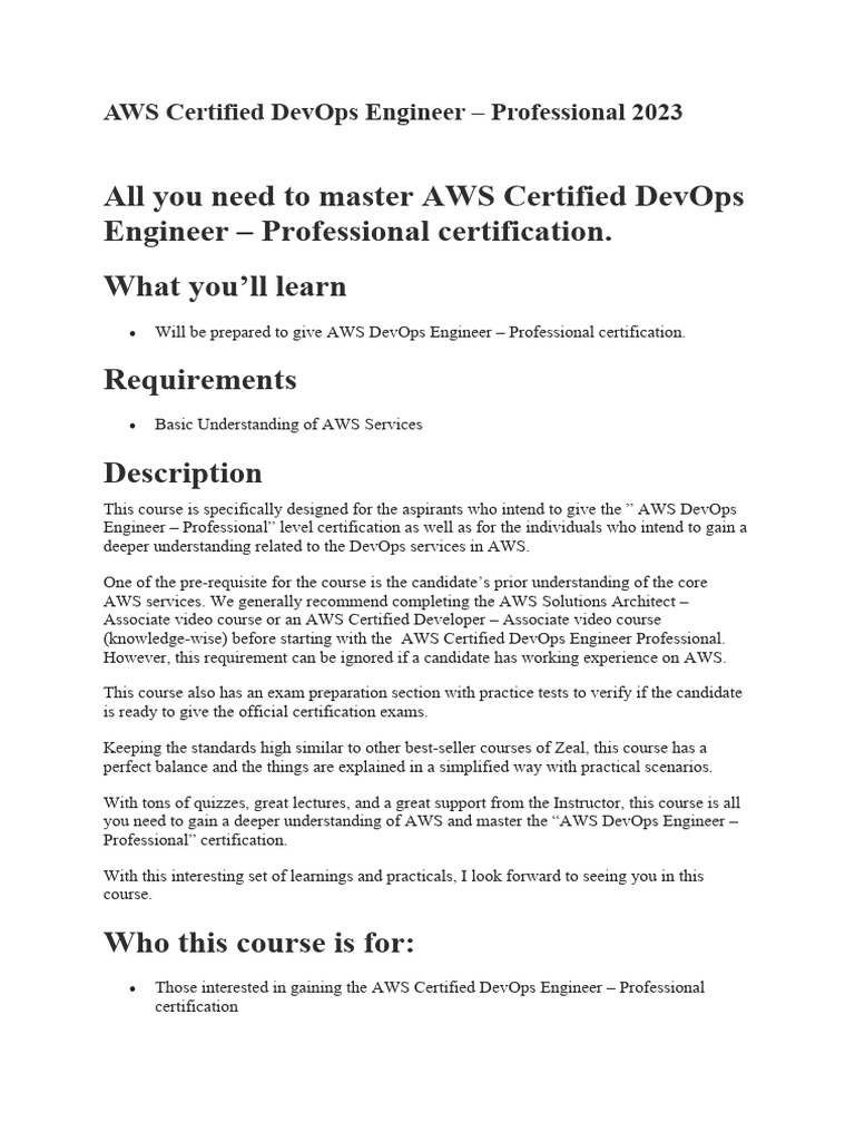 Master AWS DevOps Engineer Certification | PDF