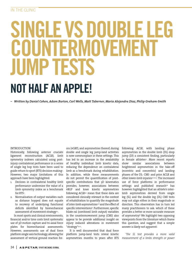Single VS Double Leg Countermovement Jump Tests | PDF | Force ...