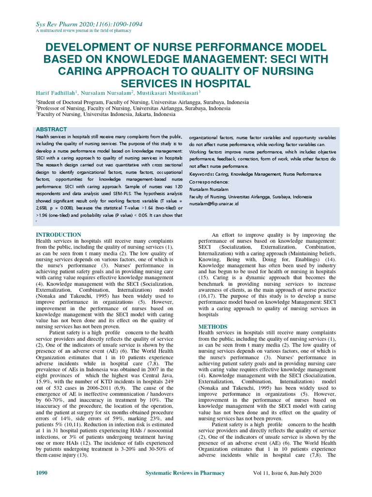 Development of Nurse Performance Model Based On Knowledge Management ...
