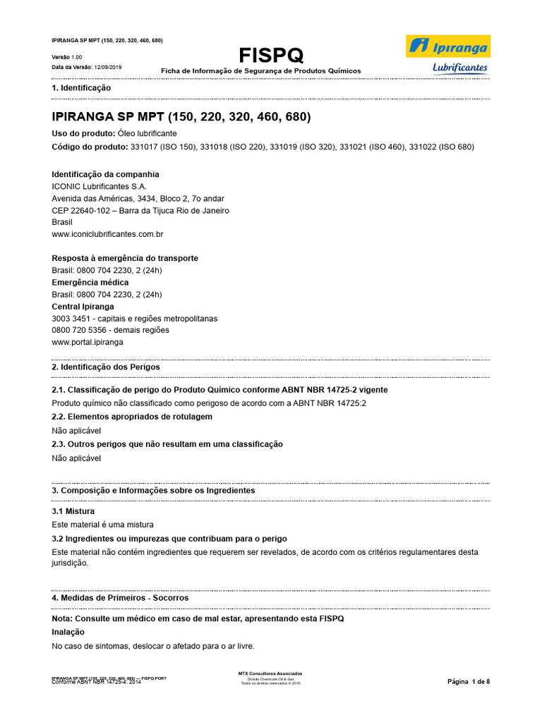 Ipiranga SP MPT 150 220 320 460 680 - Rev120919pt | PDF | Desperdício ...
