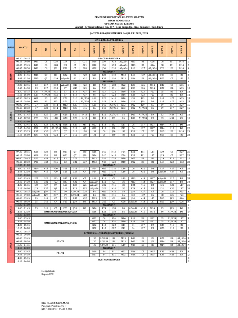 Jadwal Belajar Semester Ganjil 2023-2024 Baru 2 | PDF
