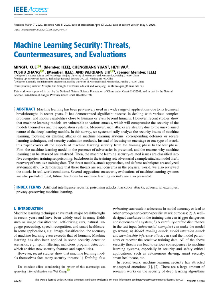Machine Learning Security Threats Countermeasures and Evaluations | PDF ...