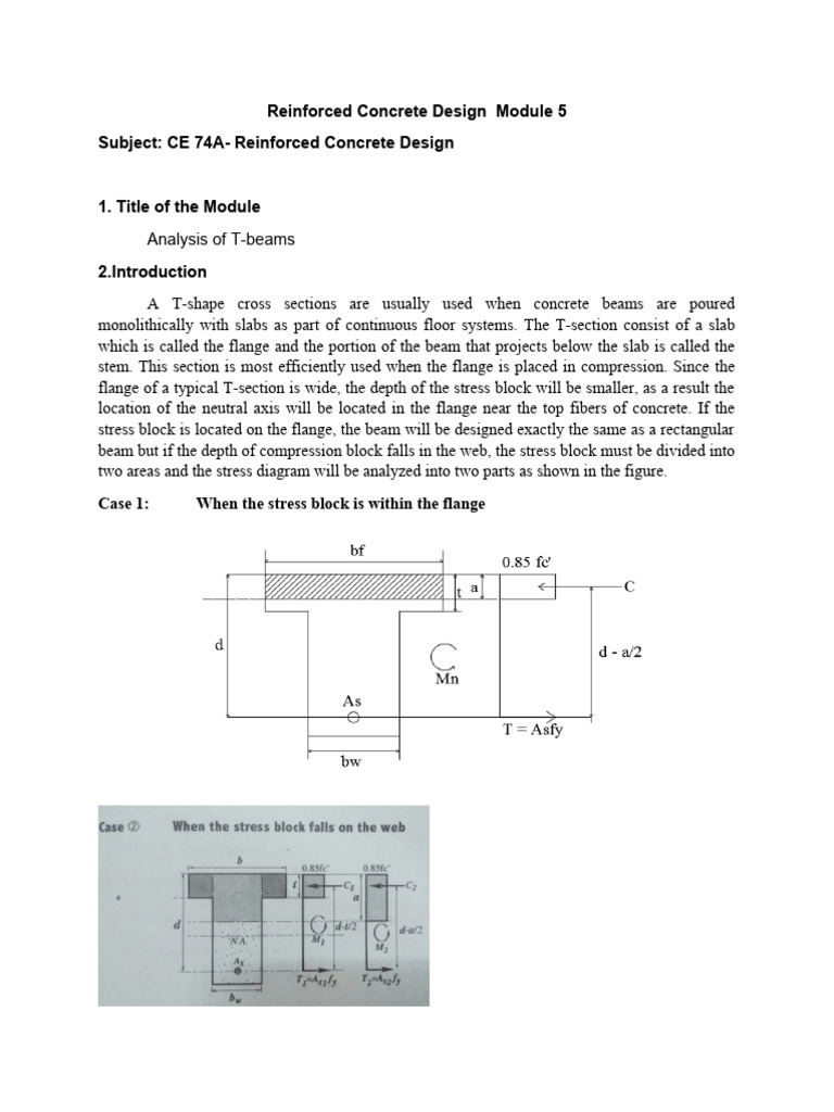RC1 Module 5 ANALYSIS OF T BEAMS 2015 | PDF | Beam (Structure) | Physical Sciences