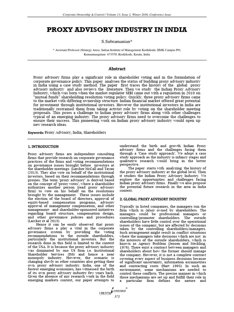 Proxy Advisory Industry in India | PDF | Proxy Voting | Corporate ...