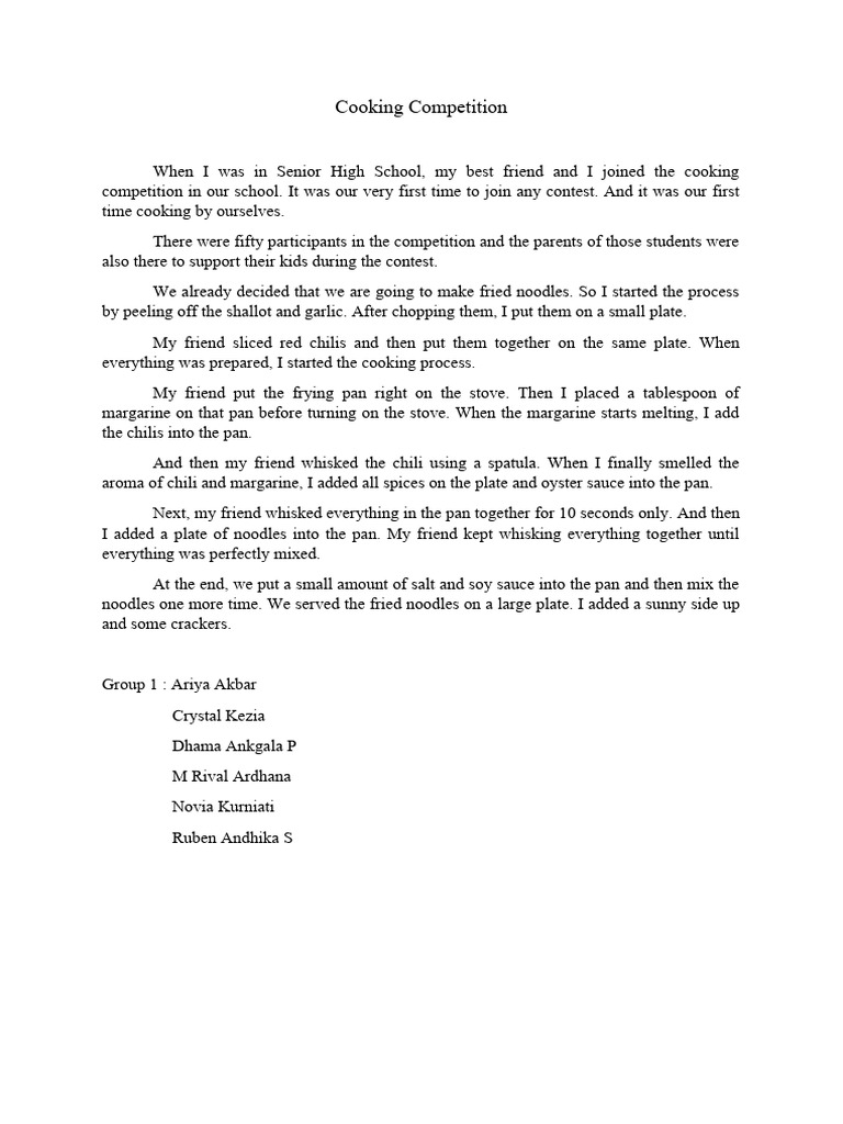 My First Cooking Competition Experience | PDF