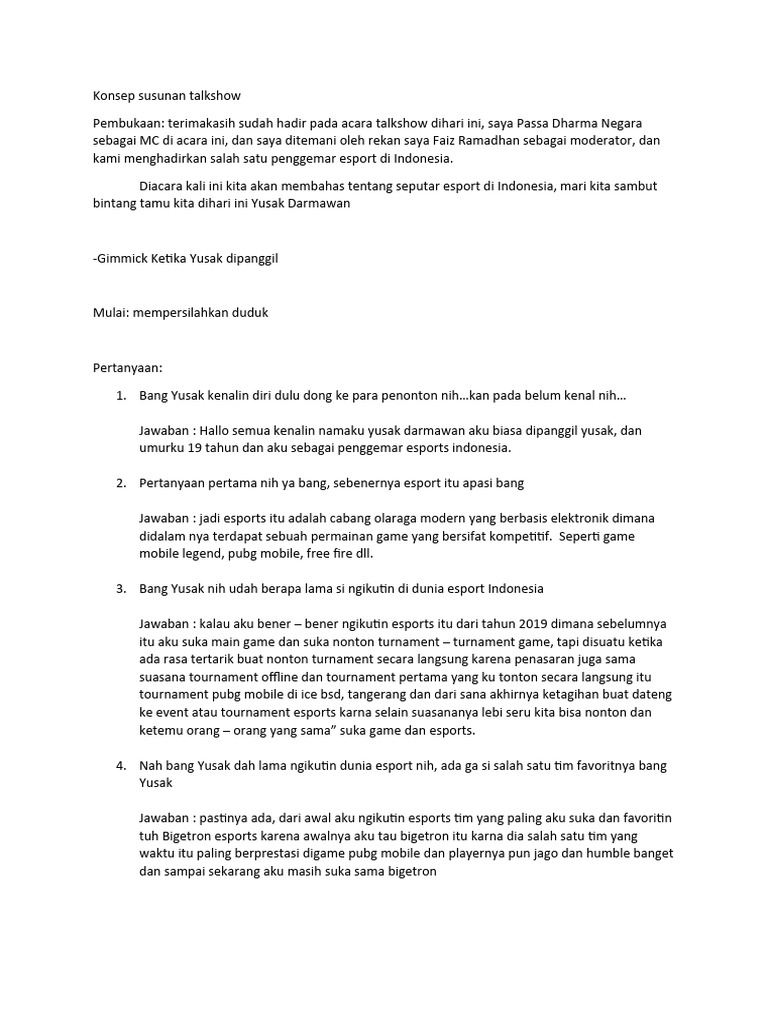 Konsep Susunan Talkshow | PDF