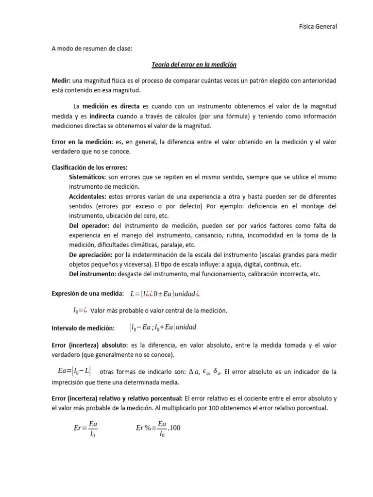 Teoria Del Error - Fisica 1 | PDF | Medición | Exactitud y precisión