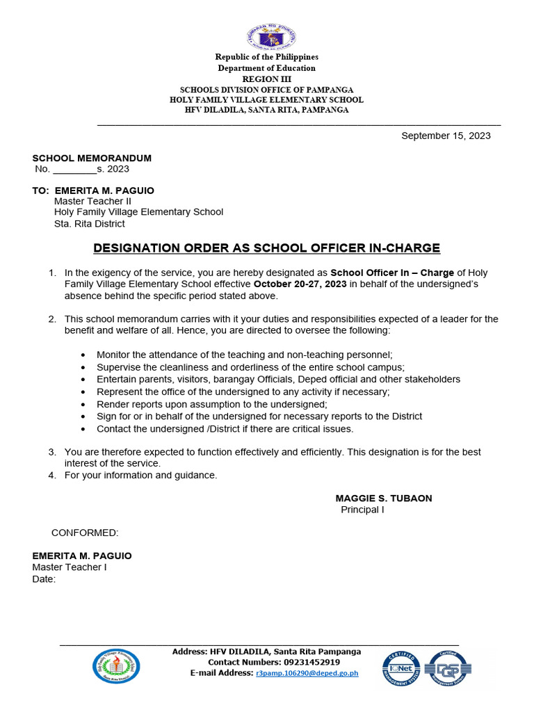 Hfves Designation Oic | PDF