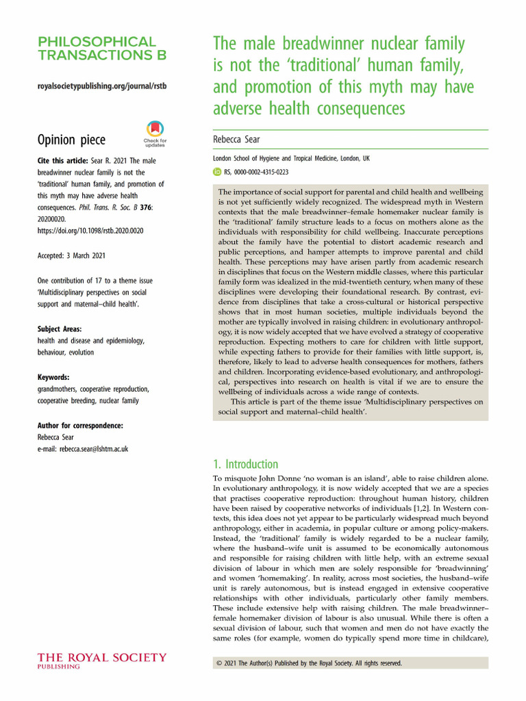 SEAR (2021) Male Breadwinner | PDF | Family | Grandparent