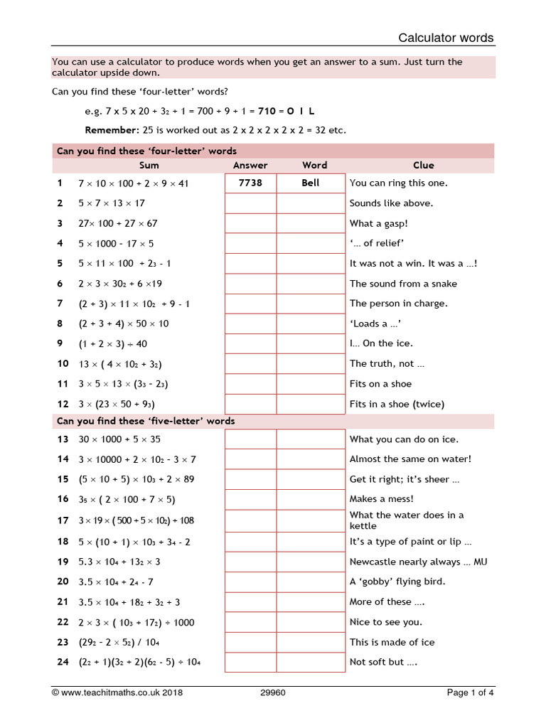 Calculator Words | PDF