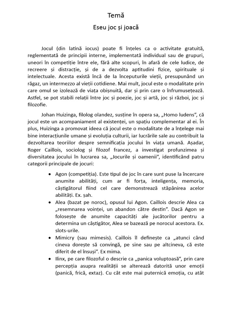 Eseu Joc Și Joacă | PDF
