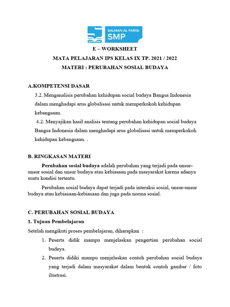 LKPD Ips 9. Perubahan Sosbud-2 | PDF