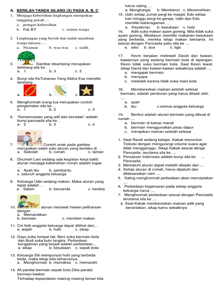 Latihan PKN Kelas 1 SD | PDF