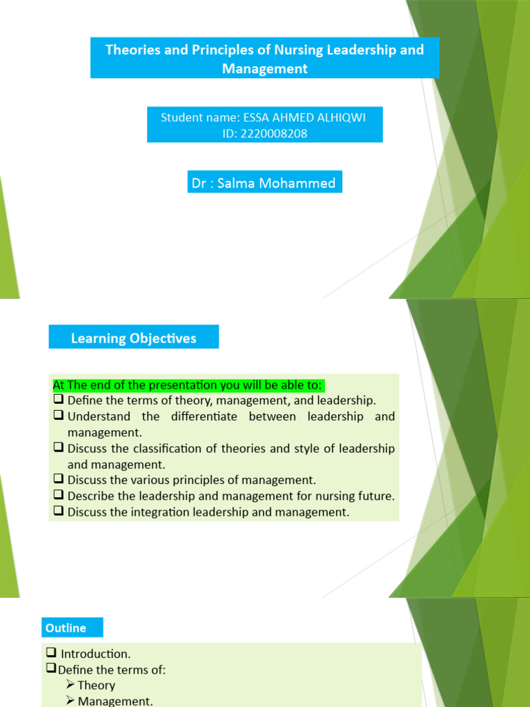Theories and Principles of Nursing Leadership and Management | PDF ...