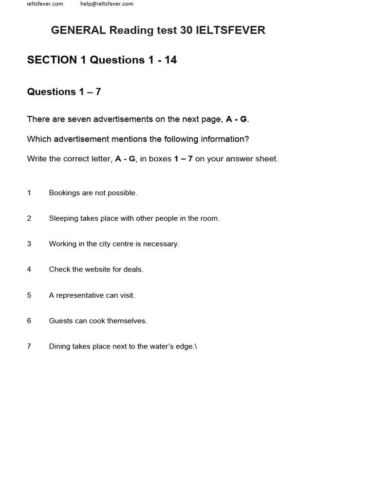 GENERAL Reading Test 30 | PDF | Breads | Yeast