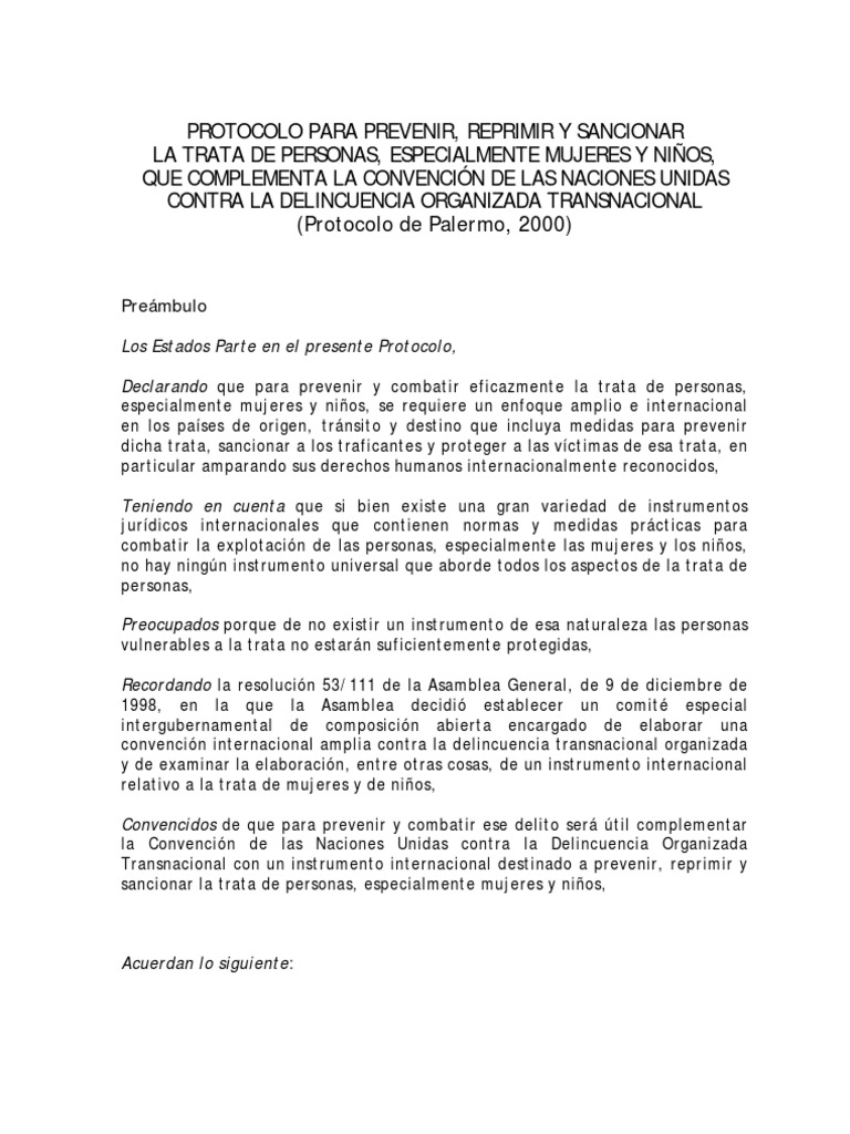 Protocolo para Prevenir, Reprimir y Sancionar La Trata de Personas ...