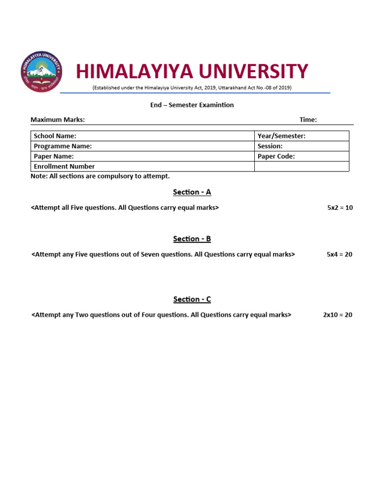 Himalaya University Exam Format Guide | PDF