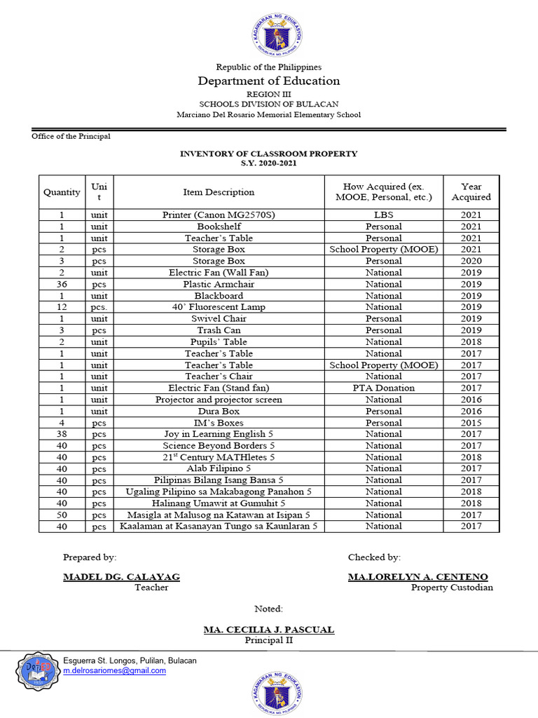 2021-2022 Classroom Inventory | PDF | Personal Computers | Laptop