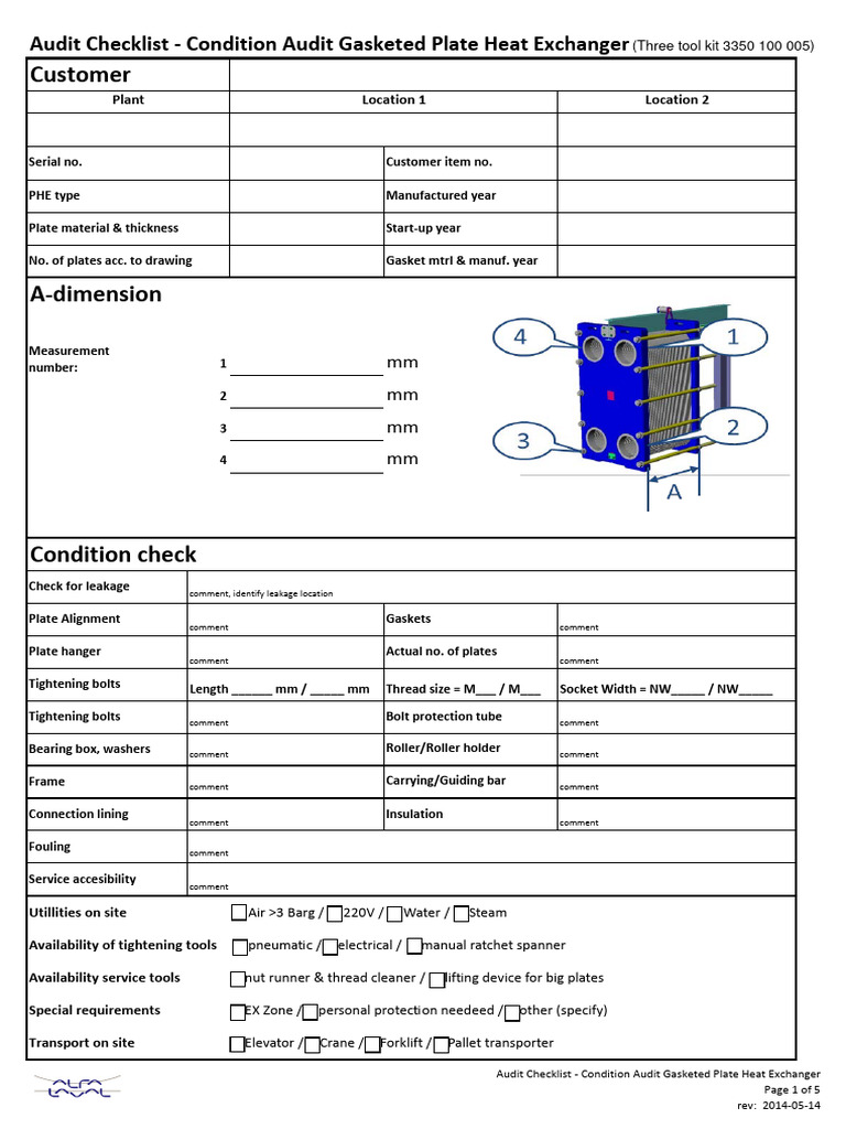 Template - Condition Audit PHE Checklist Rev.3 | PDF | Heat Exchanger ...
