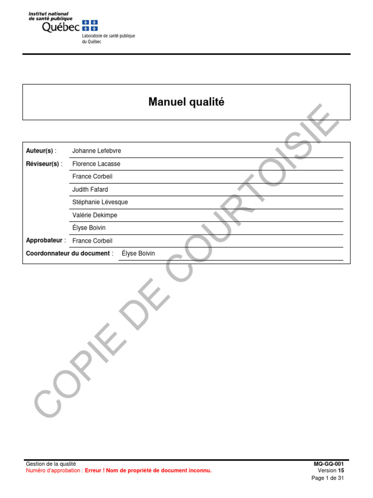 Manuel qualité du LSPQ - Version 15 | PDF | Gestion des ressources ...