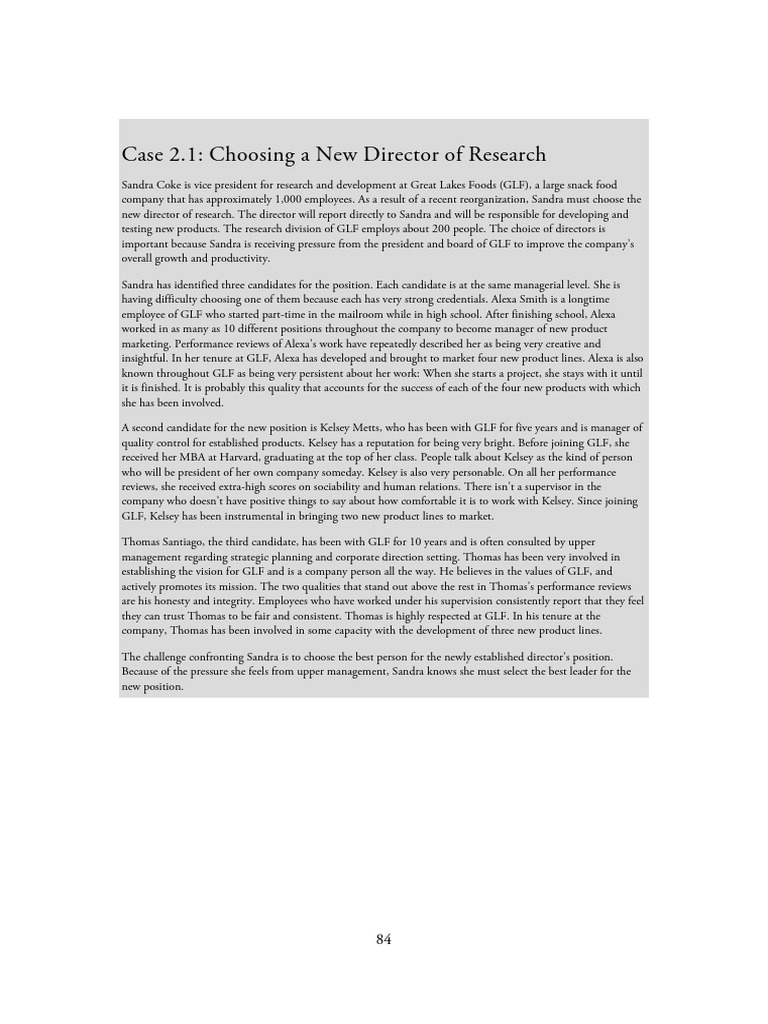 Selecting GLF's New Research Director | PDF | Career & Growth | Business