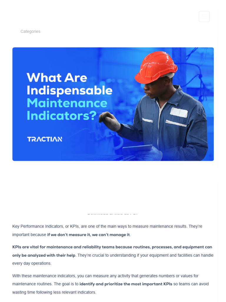 8 Essential KPIs For Maintenance Management - TRACTIAN | PDF | Reliability Engineering ...