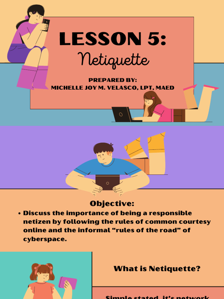 Lesson 5 Netiquette | PDF | Virtual World | Online And Offline