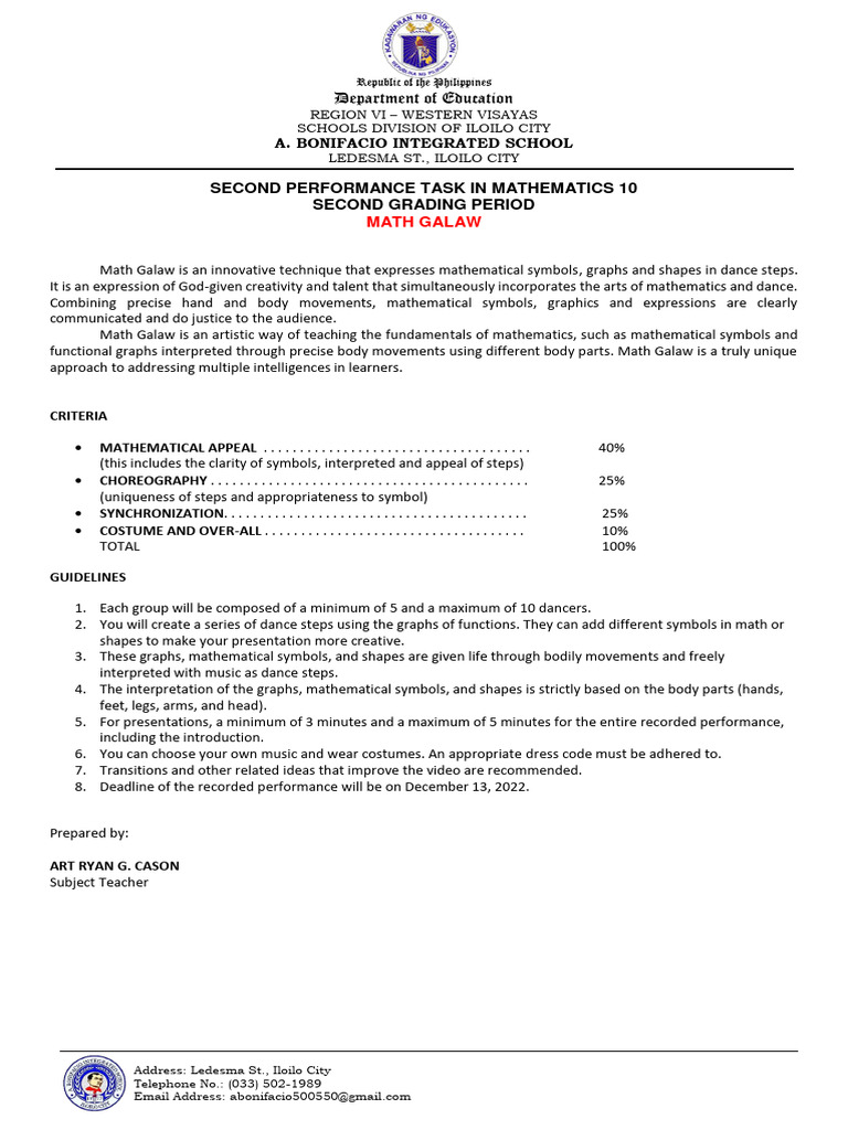 Performance Task - Circle | PDF | Mathematics | Dances