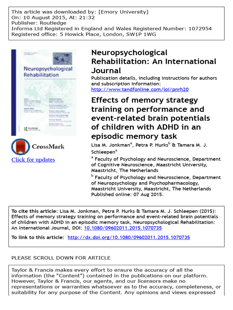 Jonkman Et Al, 2015 | PDF | Working Memory | Attention Deficit ...
