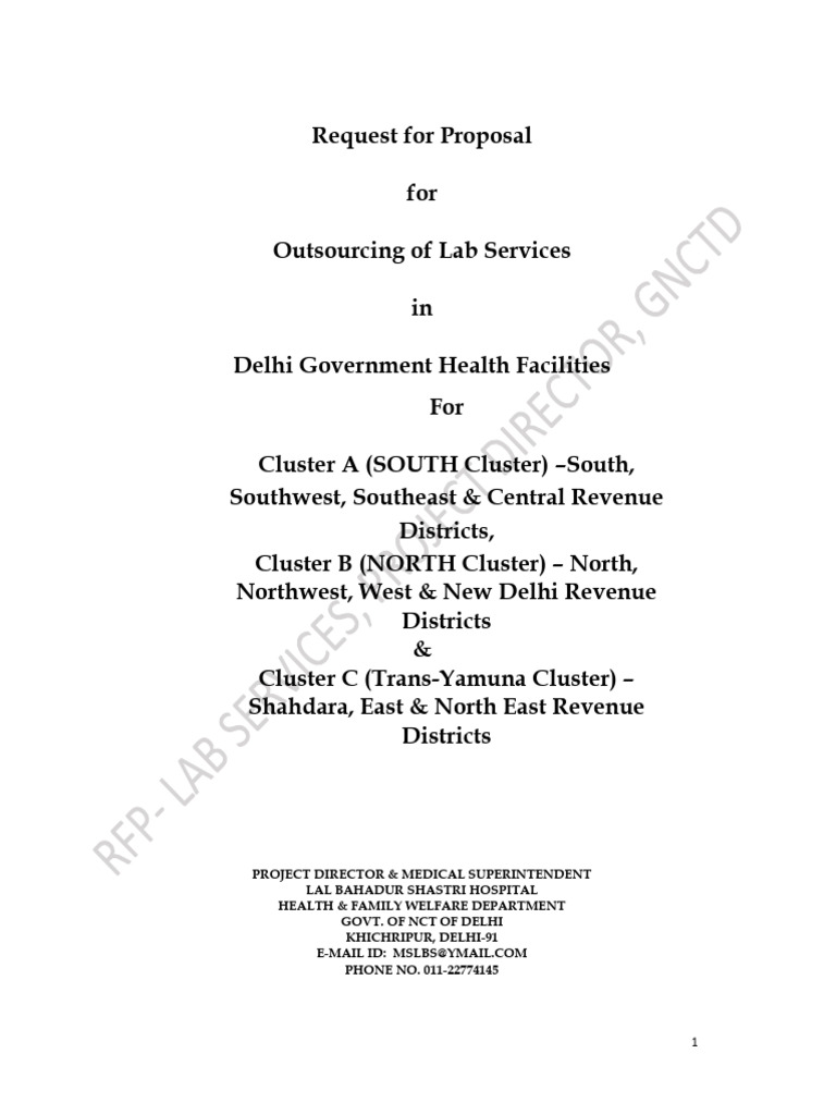 RFP For Outsourcing of Lab. Services in Delhi Govt. Health Facilities | PDF