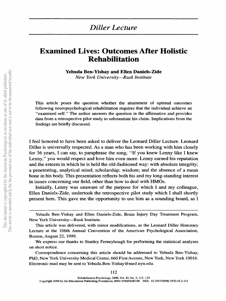 Ben-Yishay, Y., & Daniels-Zide, E. (2000) - Examined Lives - Outcomes ...