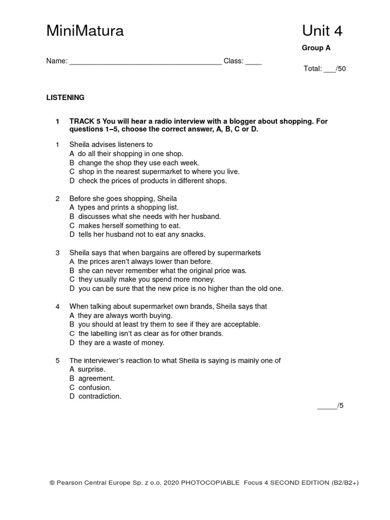 Focus4 2E MiniMatura Unit4 GroupA 1kol | Download Free PDF | Online Shopping